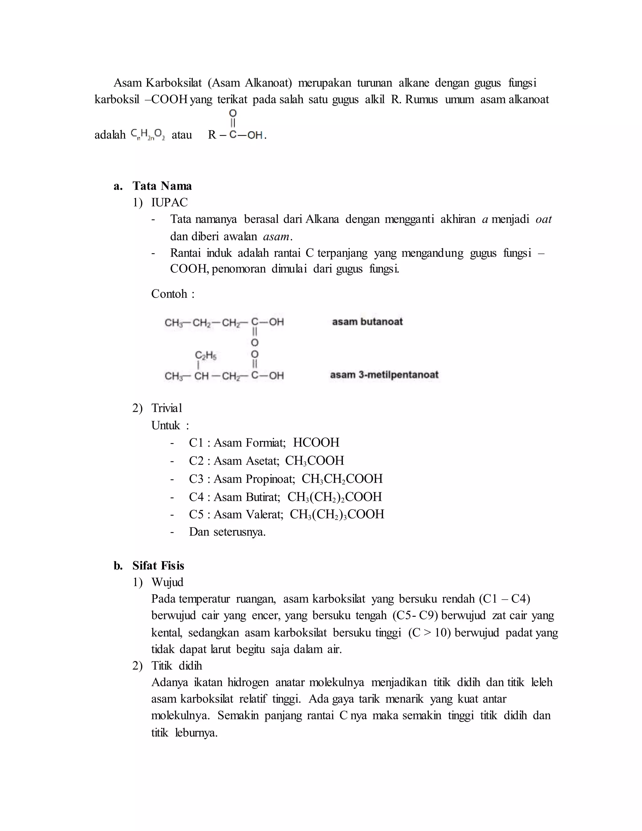 Kimia hidrokarbon 2 - asam karboksilat (asam alkanoat) | DOCX