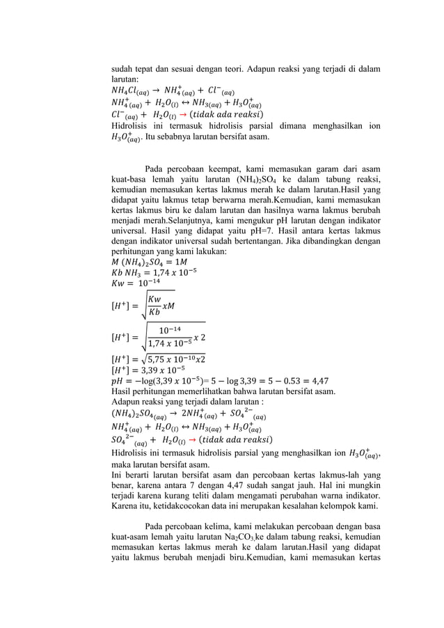 Laporan Kimia_Hidrolisis Garam | DOCX