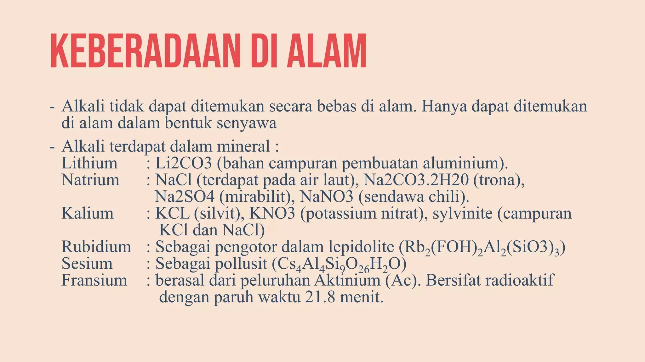 Kimia Unsur Alkali (Golongan 1A) | PPTX