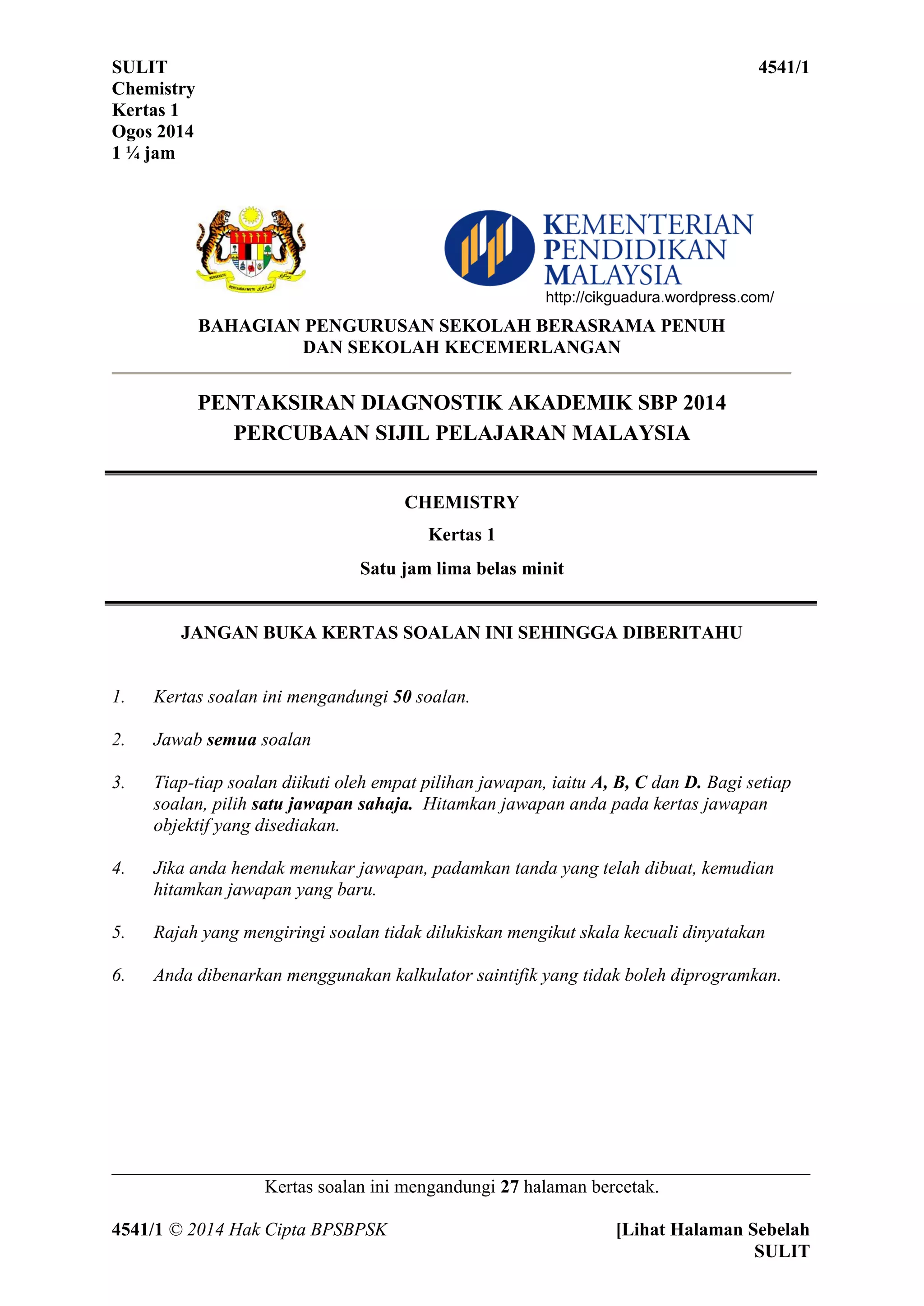 Kimia sbp skema jaw | PDF | Chemistry | Science