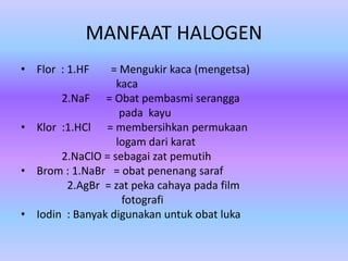 Kimia unsur alkali, alkali tanah, halogen dan gas mulia | PPTX
