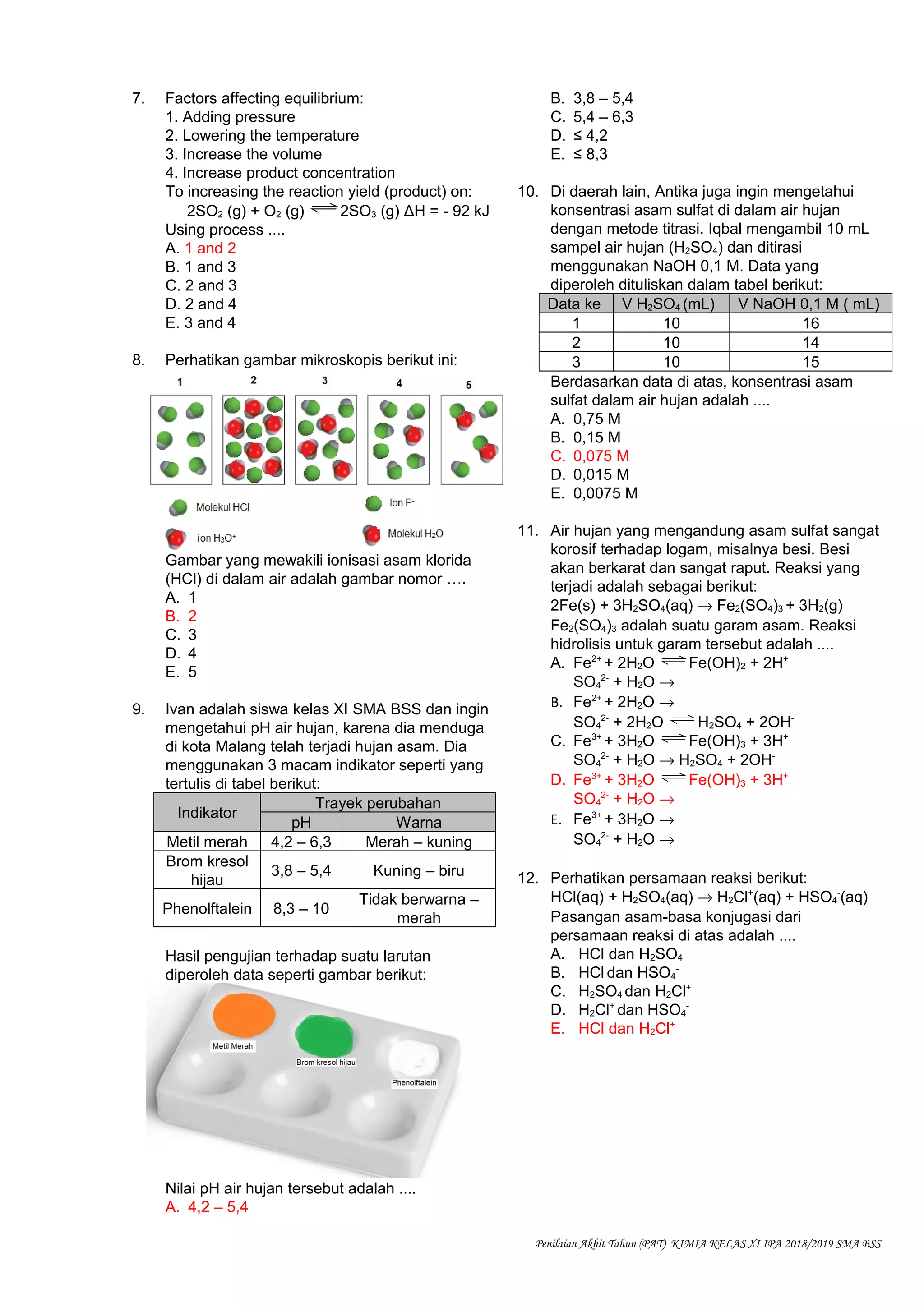 SOAL Penilaian Akhir Tahun (PAT) Kimia Kelas XI IPA | PDF