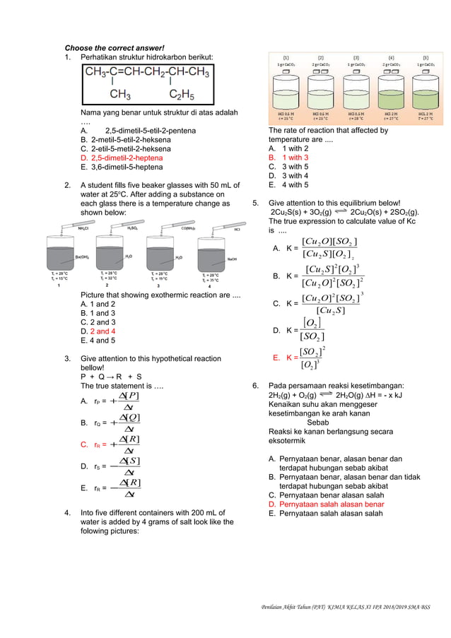 SOAL Penilaian Akhir Tahun (PAT) Kimia Kelas XI IPA | PDF