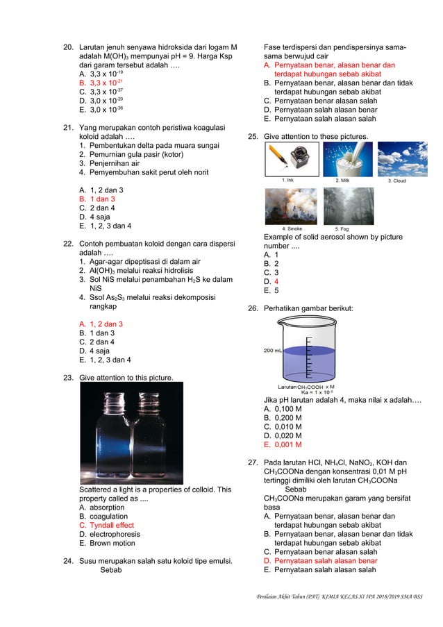 SOAL Penilaian Akhir Tahun (PAT) Kimia Kelas XI IPA | PDF
