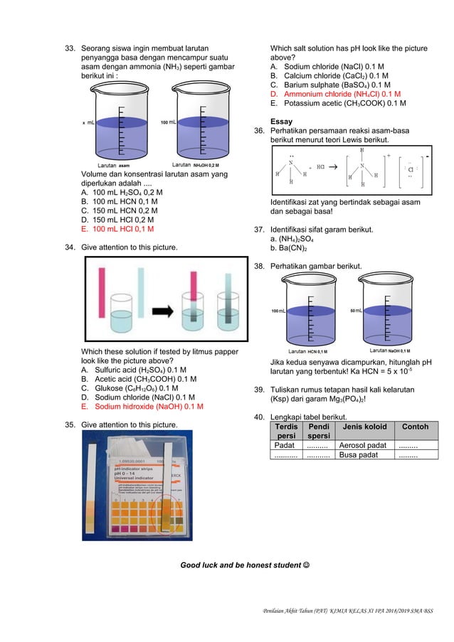 SOAL Penilaian Akhir Tahun (PAT) Kimia Kelas XI IPA | PDF