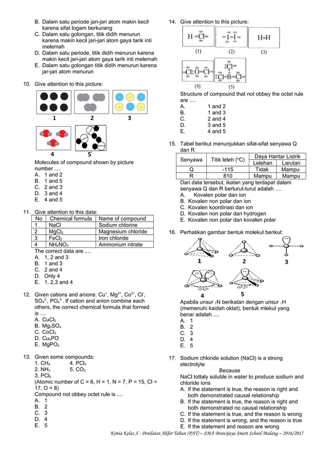 Latihan Penilaian Akhir Tahun (PAT) Kimia Kelas X | PDF