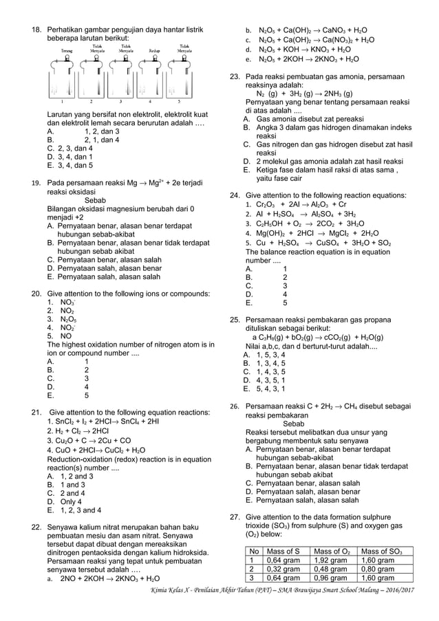 Latihan Penilaian Akhir Tahun (PAT) Kimia Kelas X | PDF