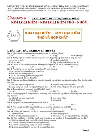 KIM LOẠI KIỀM KIỂM THỔ VÀ HỢP CHẤT ÔN THI ĐẠI HỌC | PDF