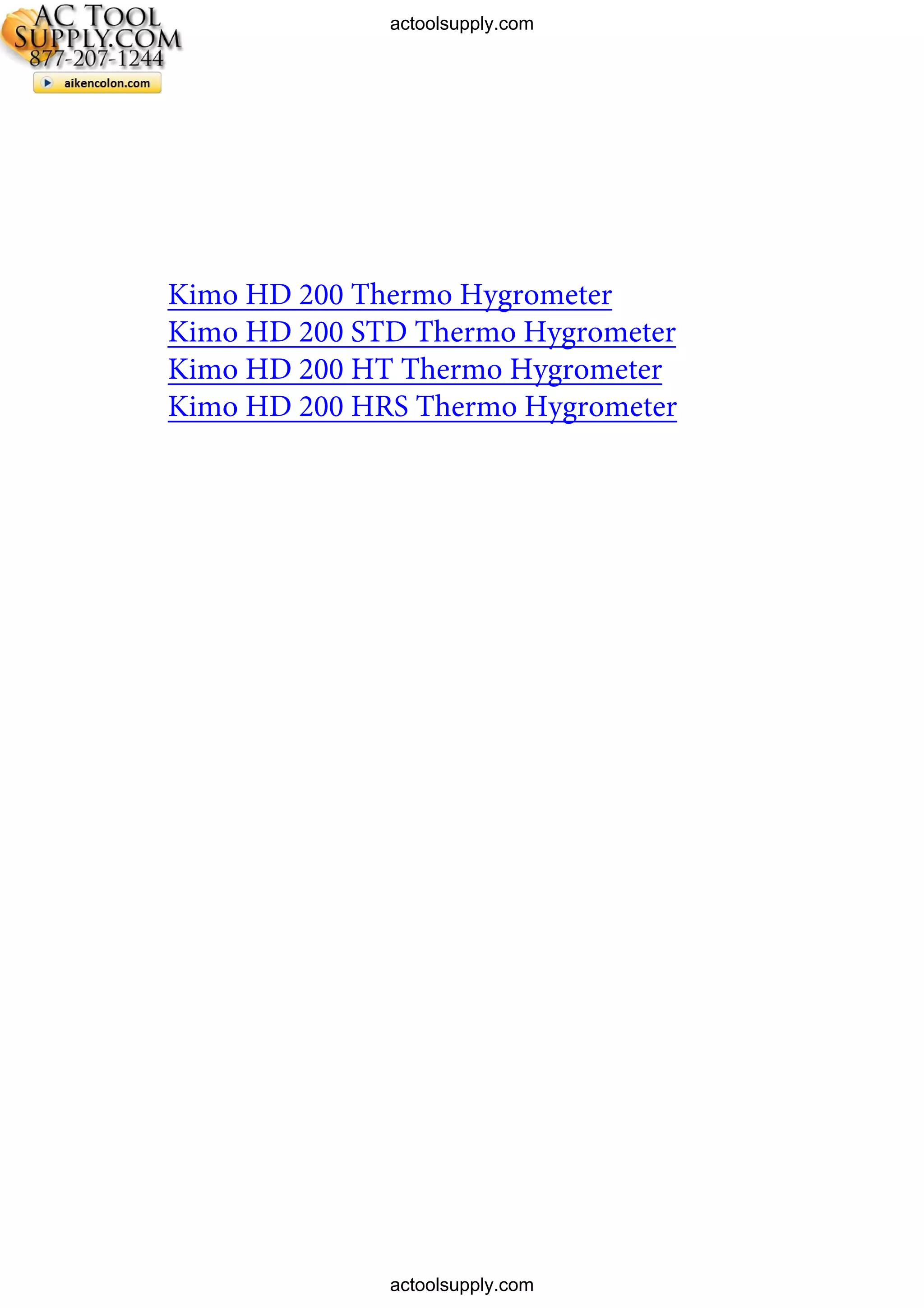 Kimo 200 HRS Thermo Hygrometer Datasheet | PDF