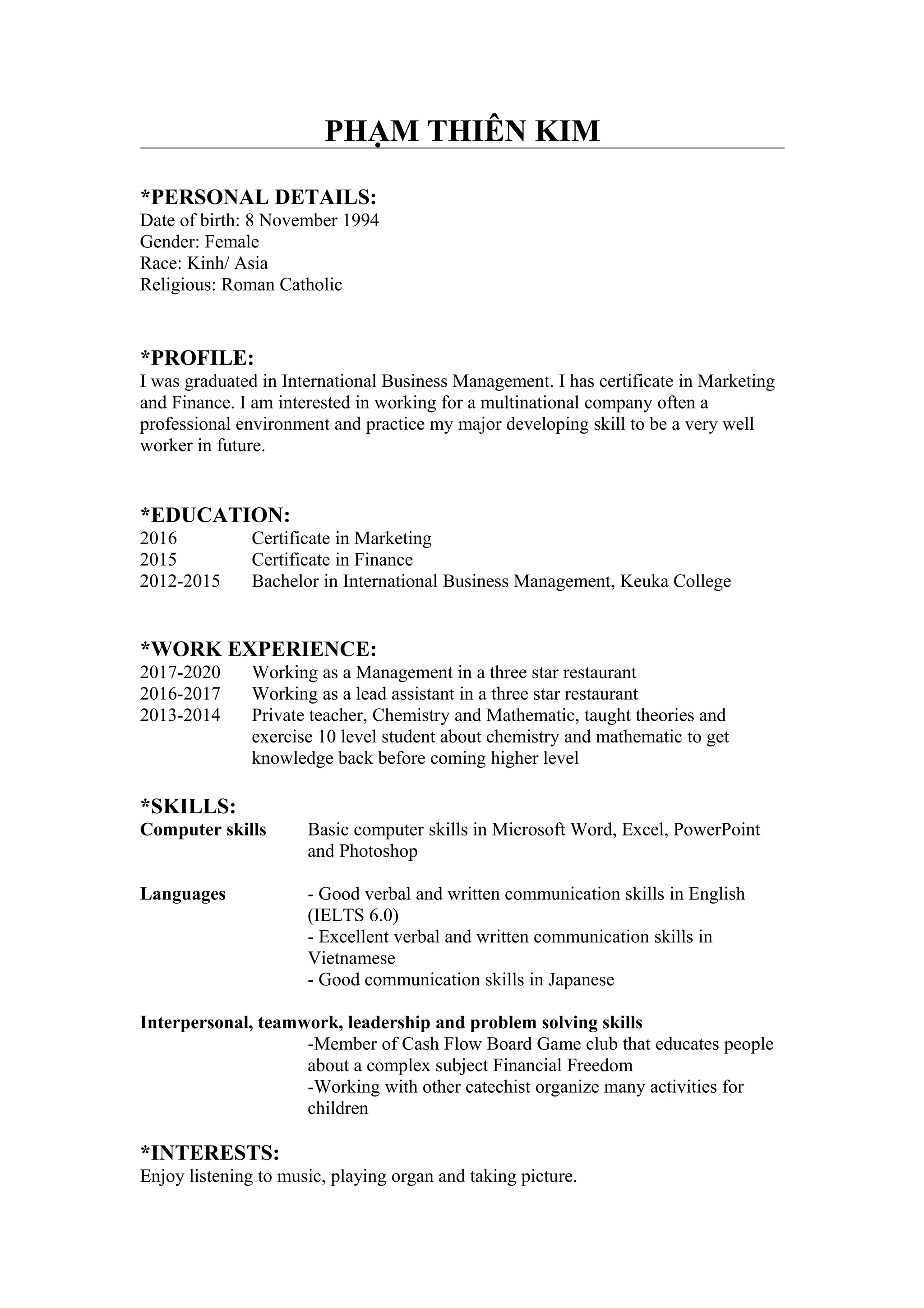 Kim's cv | PDF | Free Download