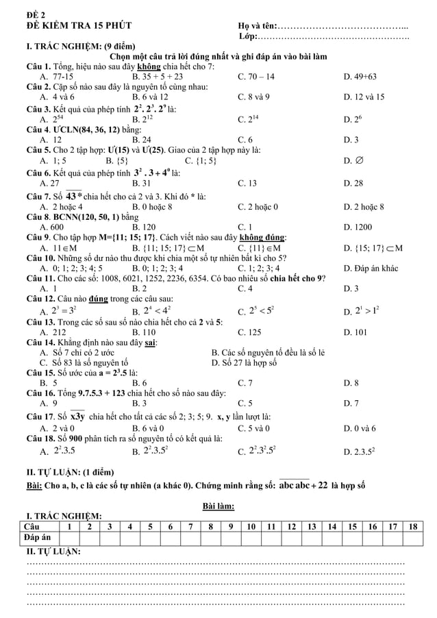 đề Kiểm tra 15 phút | PDF