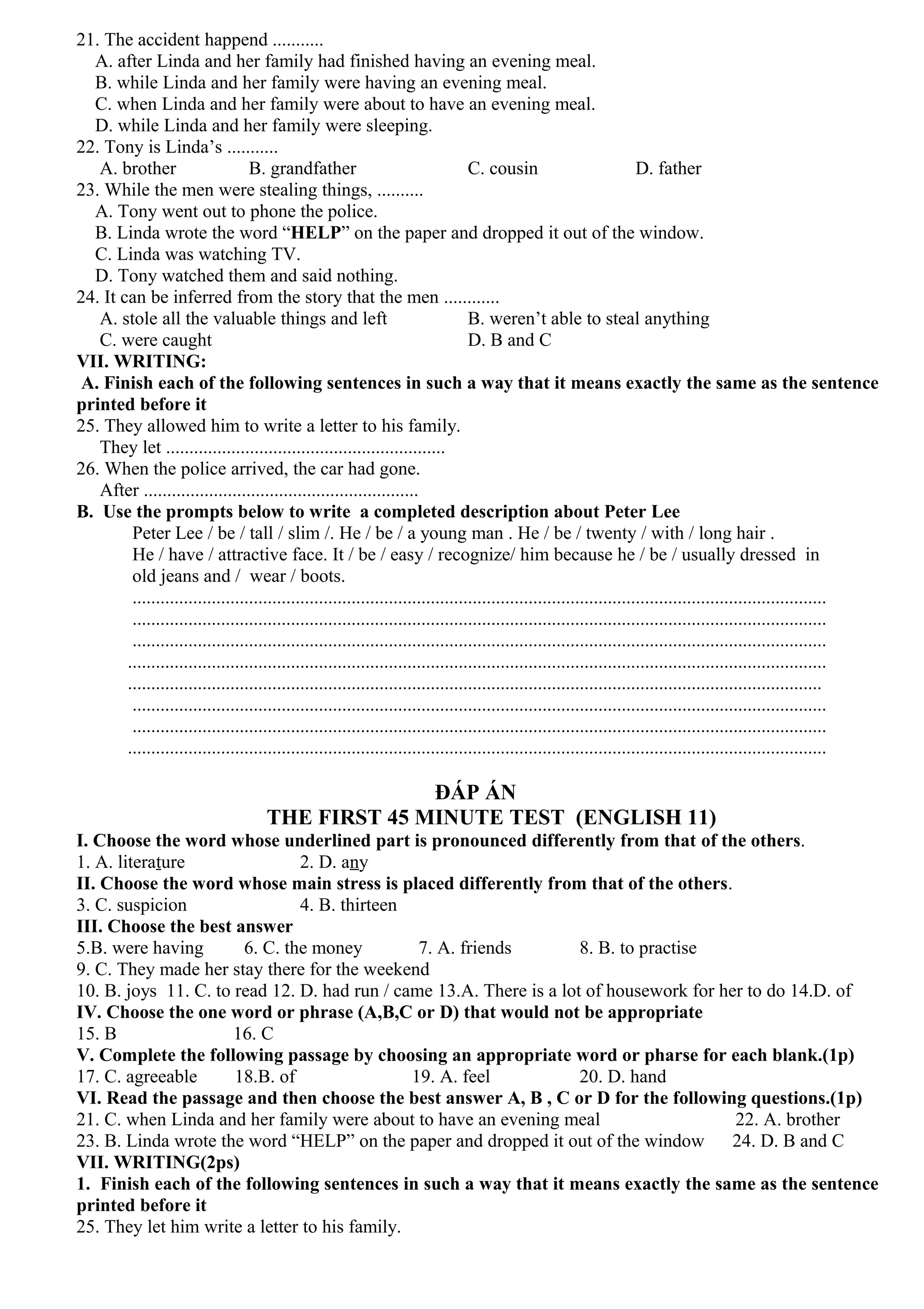 Kiểm tra 1 tiết hki tiếng anh lớp 11 | PDF