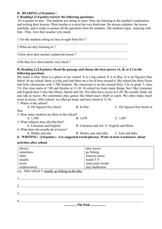 Kiểm tra 1 tiết hki tiếng anh lớp 7 | DOC