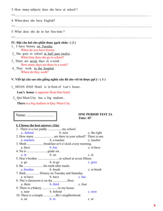 Kiểm tra 1 tiết lần 2 hki tiếng anh lớp 6 (with key) | DOC