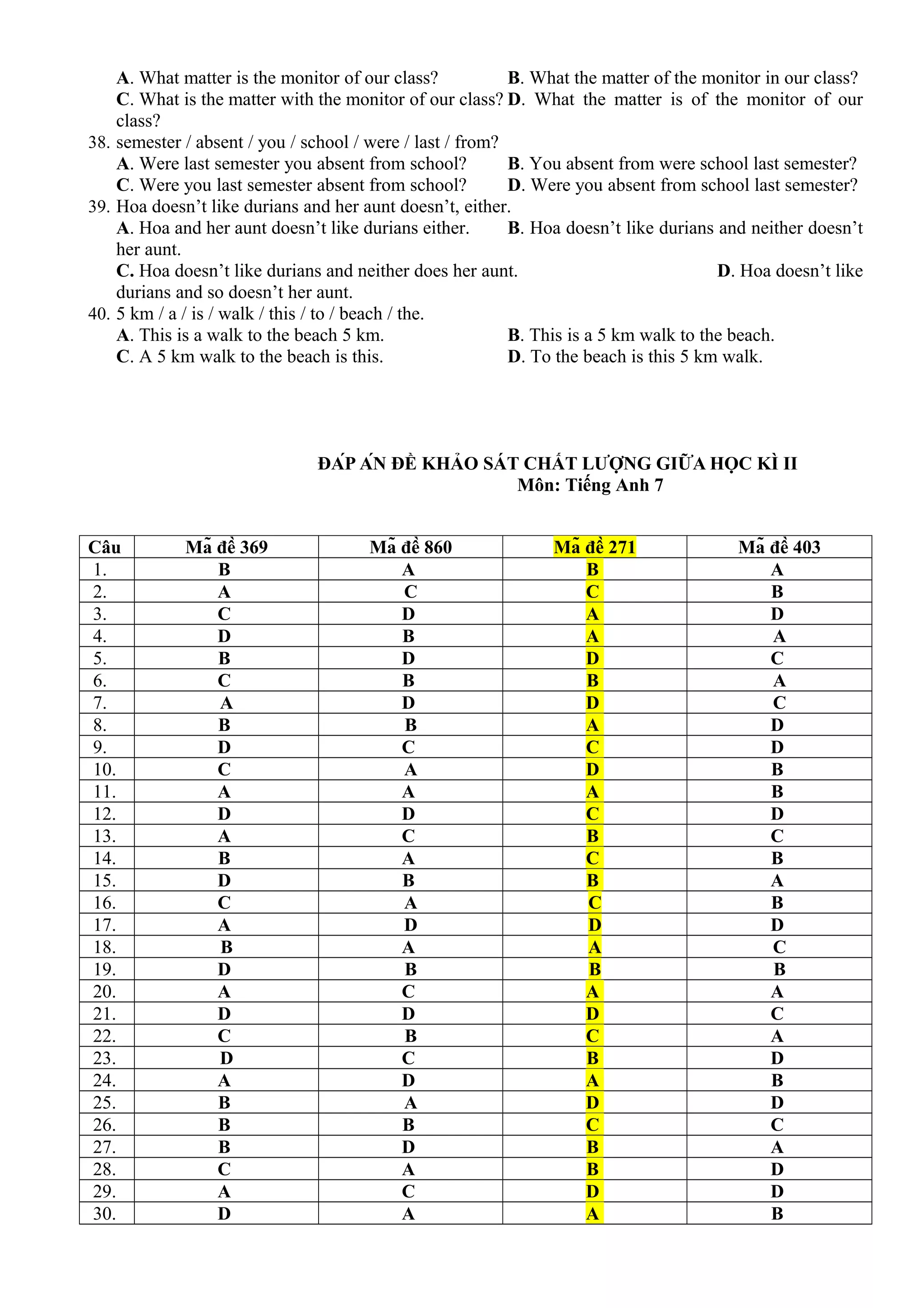 Kiểm tra 1 tiết số 4 tiếng anh 7 hkii | PDF