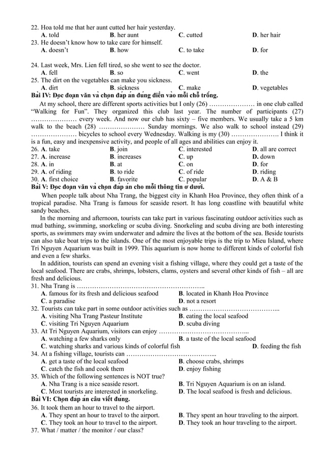 Kiểm tra 1 tiết số 4 tiếng anh 7 hkii | PDF