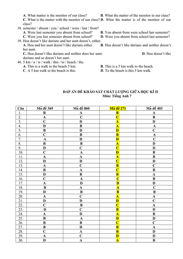 Kiểm tra 1 tiết số 4 tiếng anh 7 hkii | PDF