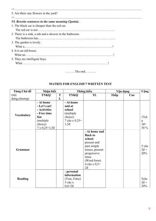 Kiểm tra 1 tiết tiếng anh lớp 7 lần 1 hki | DOC