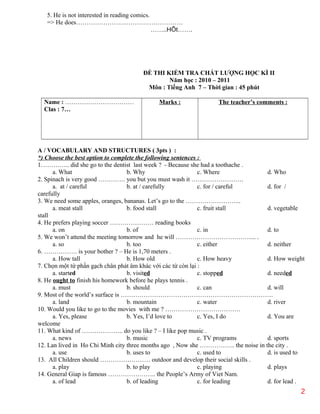 Kiểm tra hkii tiếng anh lớp 7 | DOC