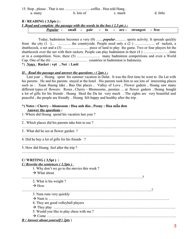 Kiểm tra hkii tiếng anh lớp 7 | DOC