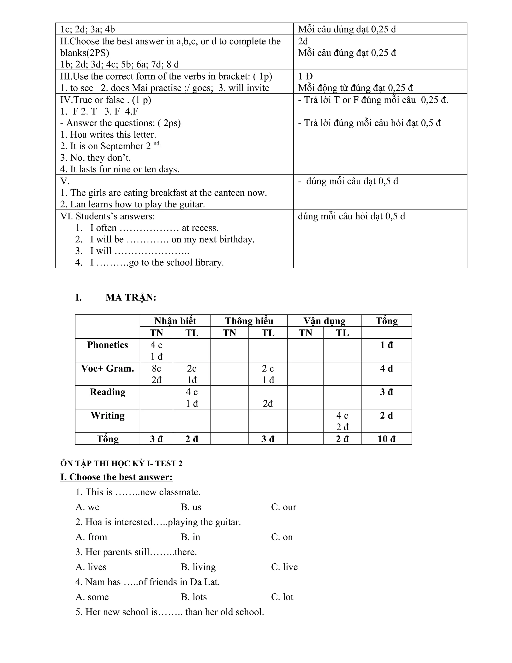 Kiểm tra hki tiếng anh lớp 7 | PDF