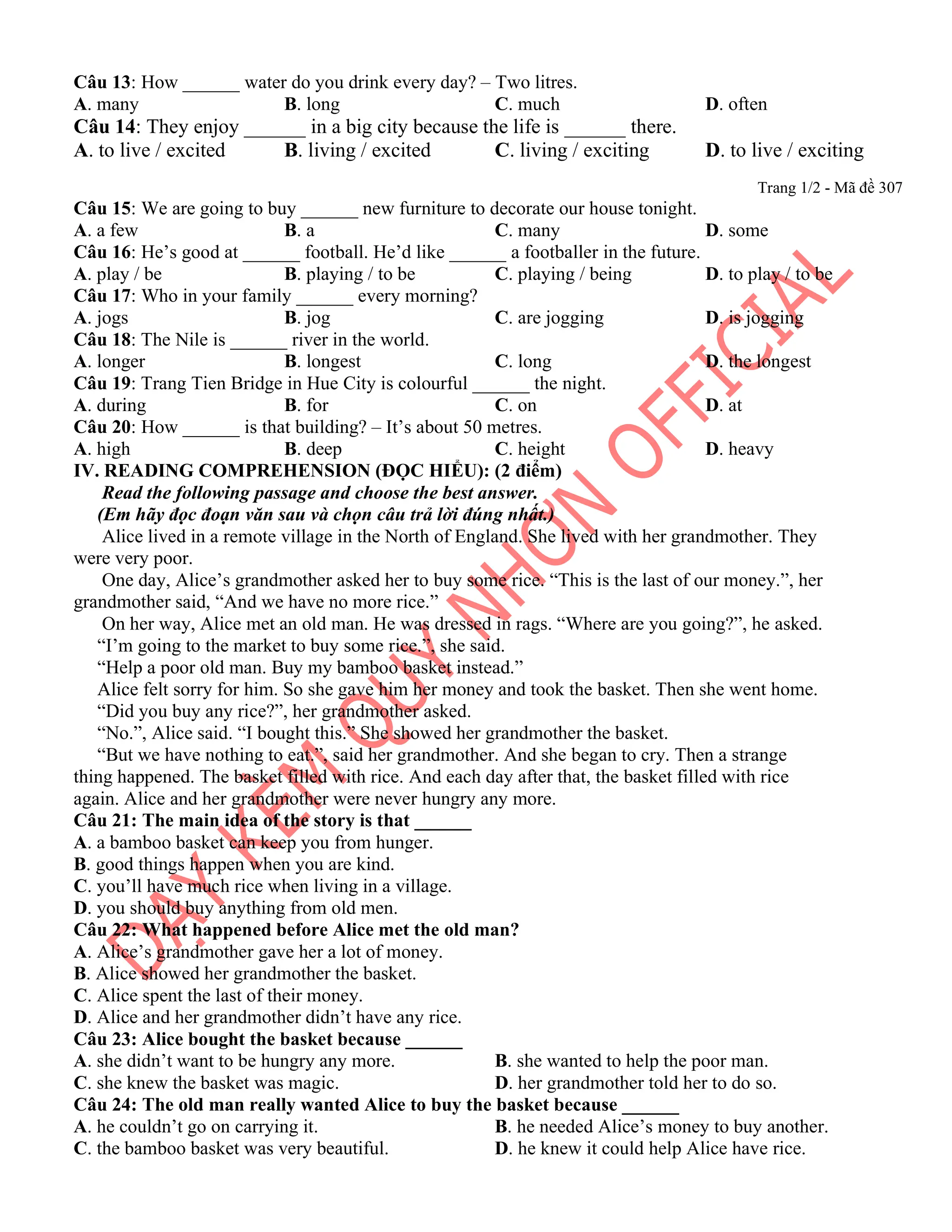 ĐỀ KIỂM TRA, ĐÁNH GIÁ NĂNG LỰC TUYỂN SINH LỚP 6 - NĂM 2018 - 2024 TRƯỜNG THCS NGUYỄN TRI PHƯƠNG ...