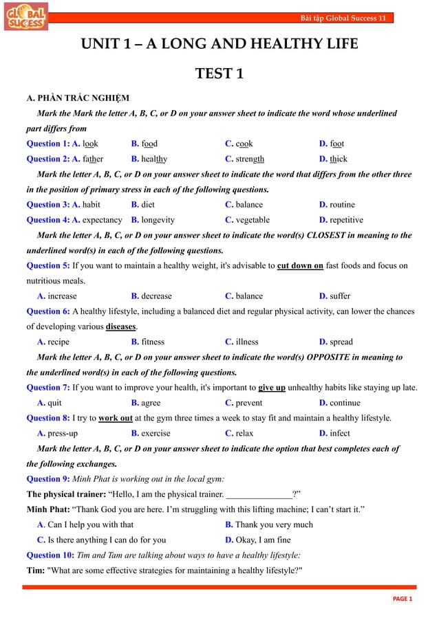 ĐỀ KIỂM TRA THEO UNIT TIẾNG ANH GLOBAL SUCCESS 11 NĂM HỌC 2023-2024 CÓ FILE NGHE (BẢN HS-GV) (3 ...