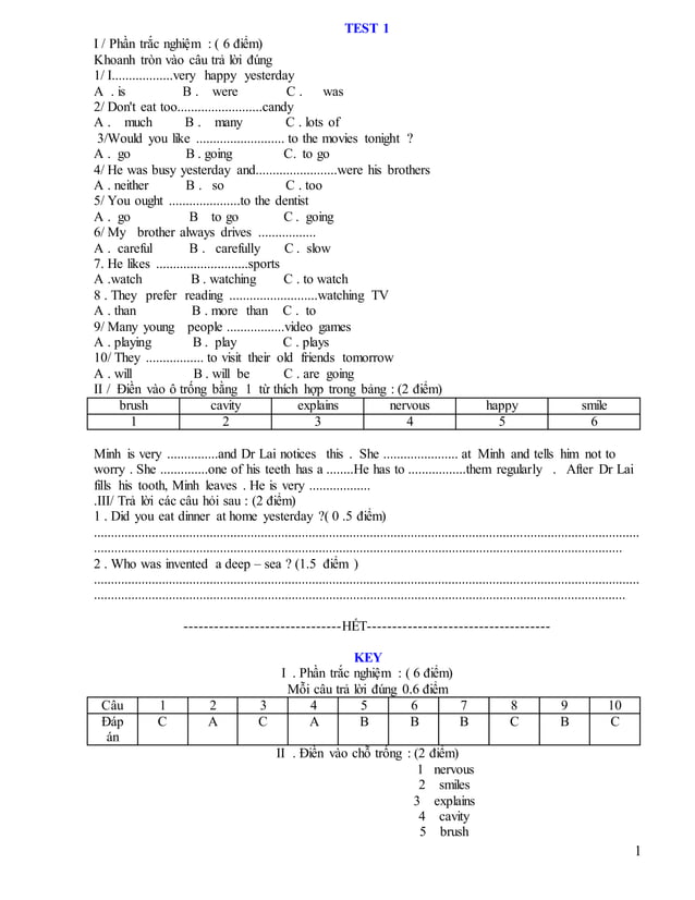 Kiểm tra tiếng anh lớp 7 hkii | PDF