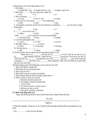 Kiểm tra tiếng anh lớp 7 hkii | PDF