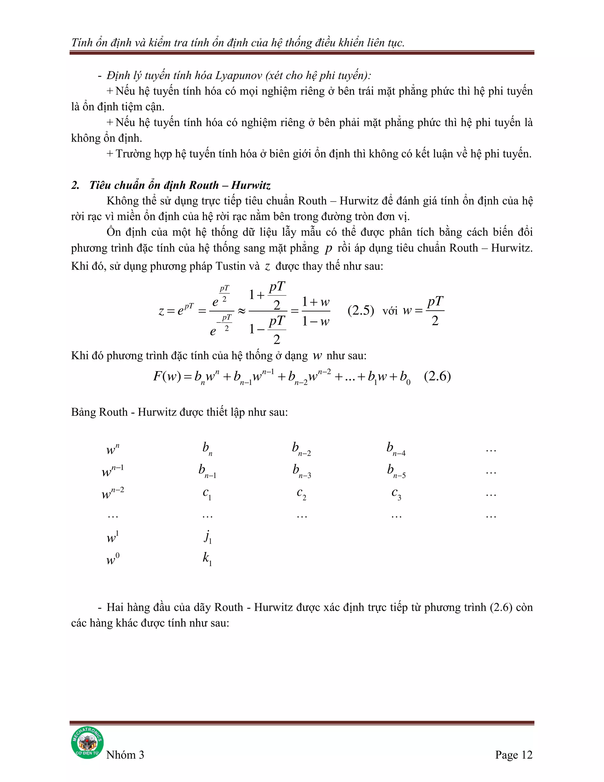 [BTL] Kiểm tra tính ổn định của hệ thống liên tục | PDF