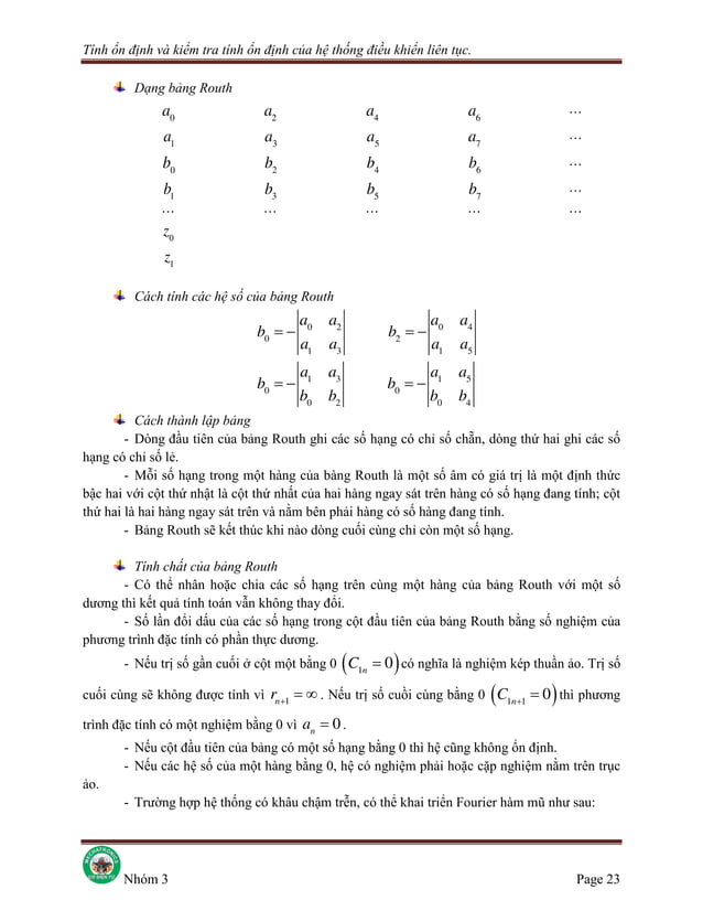 [BTL] Kiểm tra tính ổn định của hệ thống liên tục | PDF