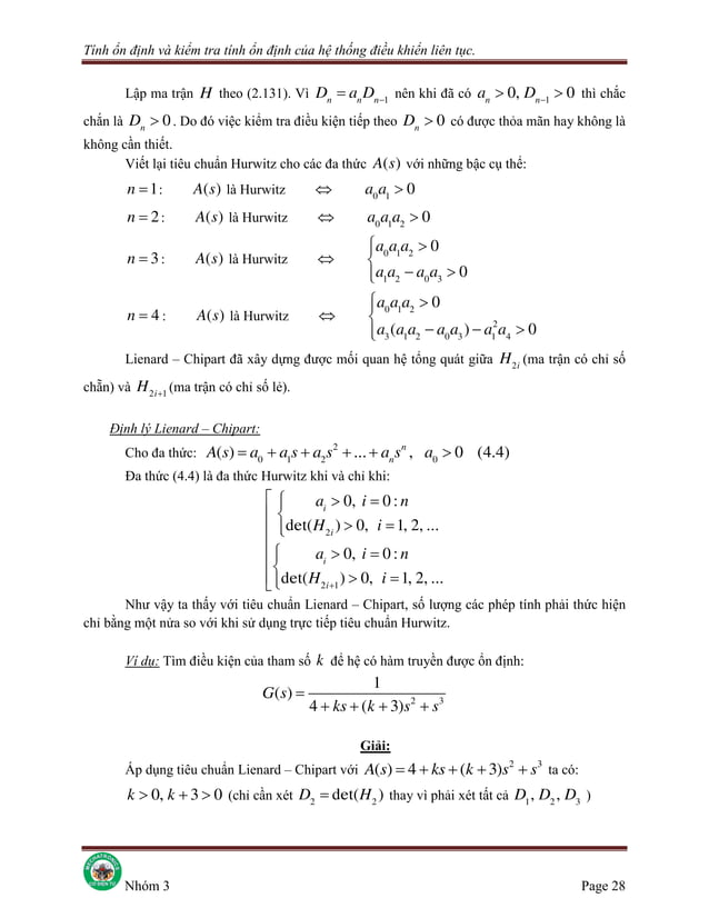[BTL] Kiểm tra tính ổn định của hệ thống liên tục | PDF