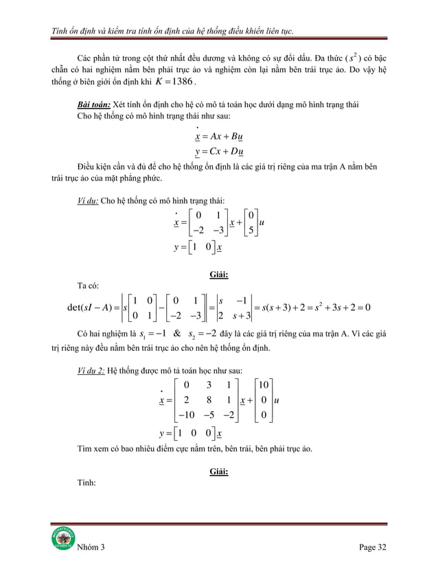 [BTL] Kiểm tra tính ổn định của hệ thống liên tục | PDF