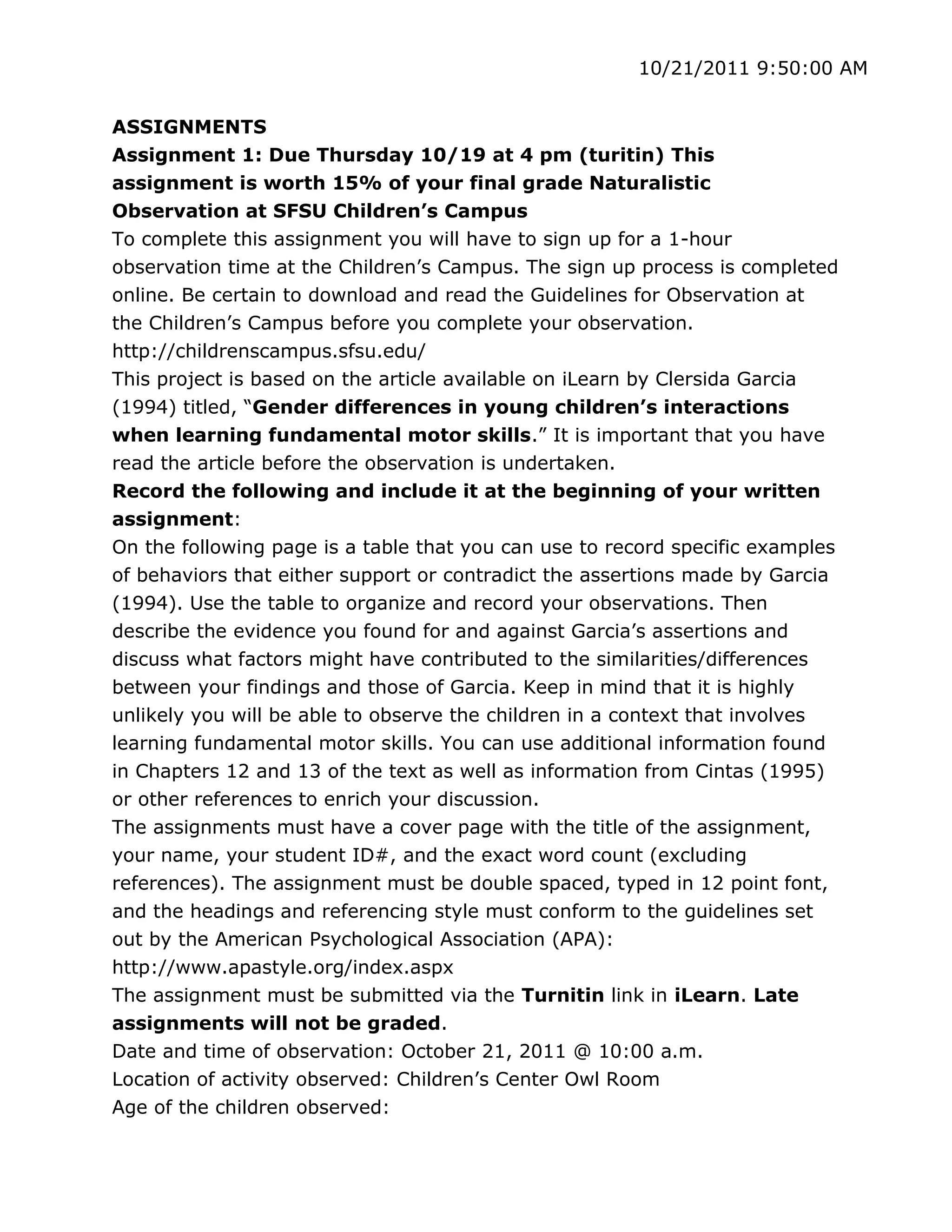 Kin487 child observation_assignment | PDF