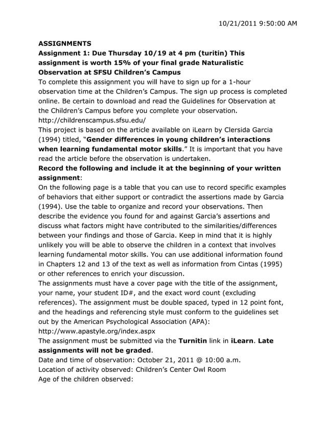 Kin487 child observation_assignment | PDF