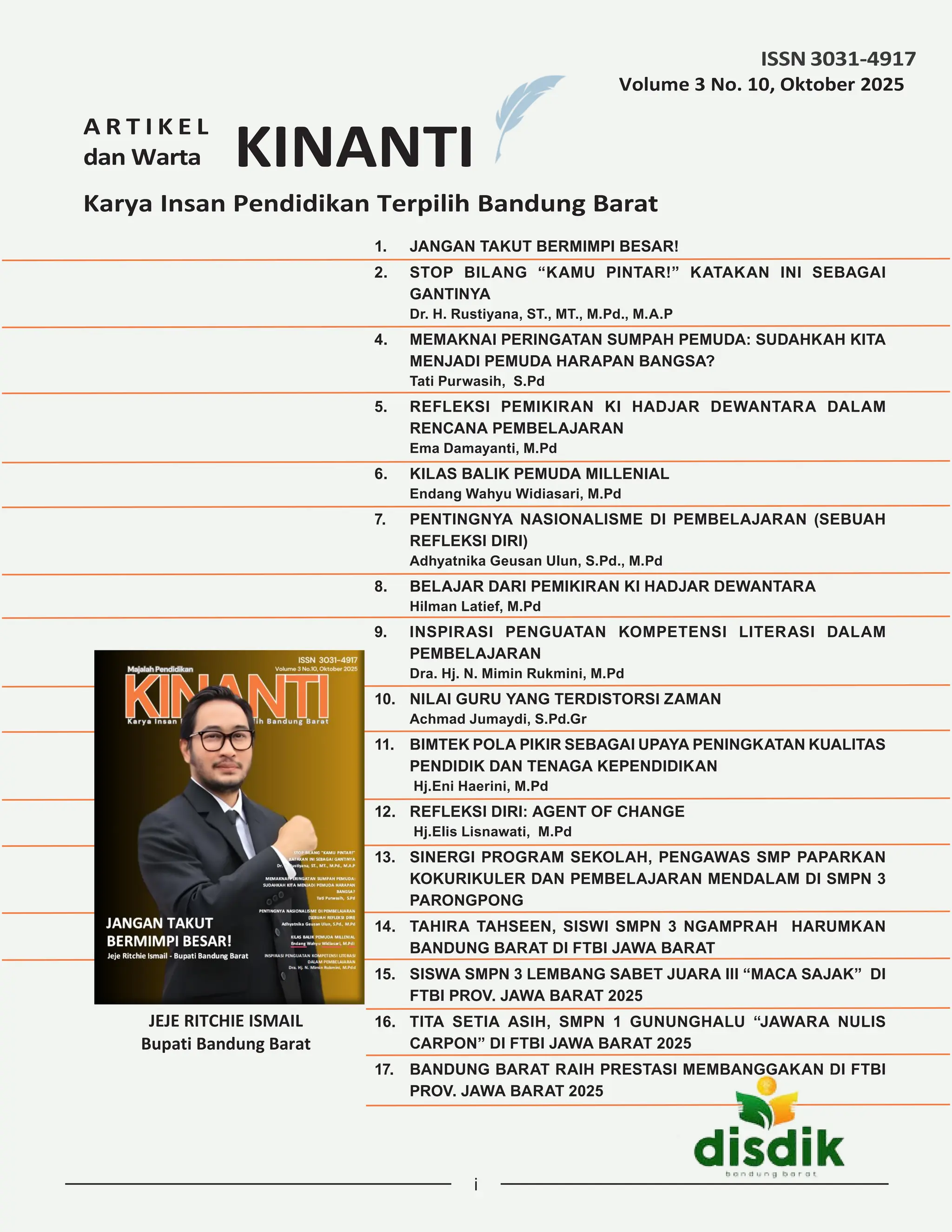 Kinanti Vol 3 No 10 Daftar Isi dinas pendidikan | PDF