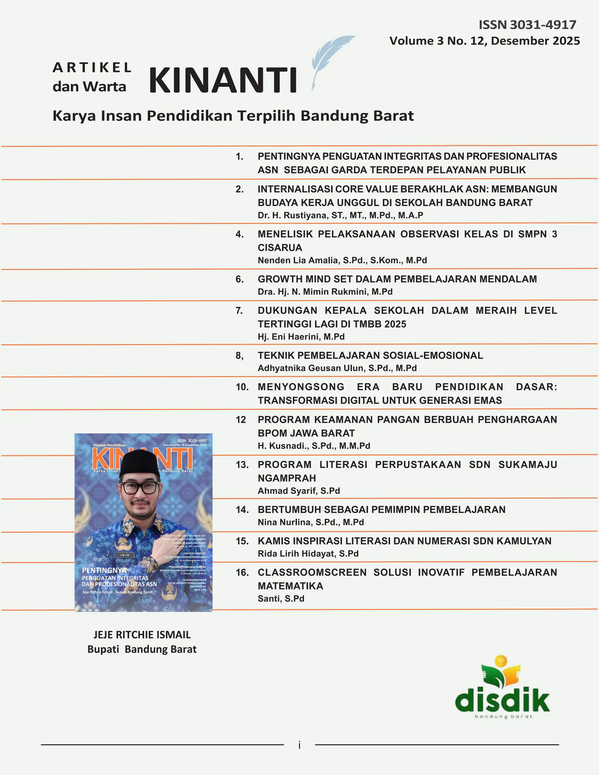 Kinanti Vol 3 No 12 Daftar Isi-1 dinas pendidikan | PDF
