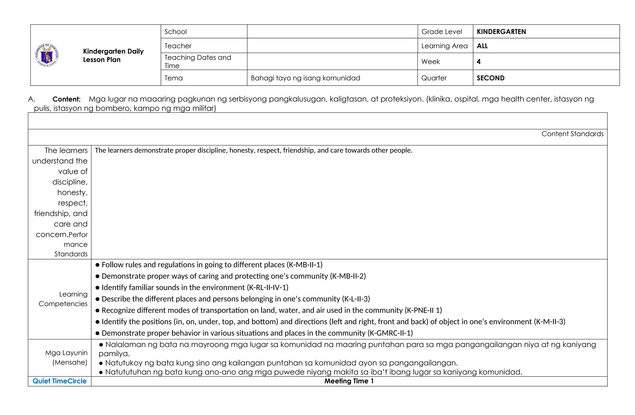 Daily Lesson Log for Kindergarten day 3 SY 2024-2025 | PPT