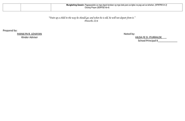 KINDERGARTEN-DLL Q2 W10 DAILY LESSON LOG | PPT