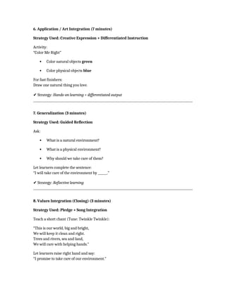 Comprehensive Kindergarten Lesson Plan on Appreciating Natural and ...