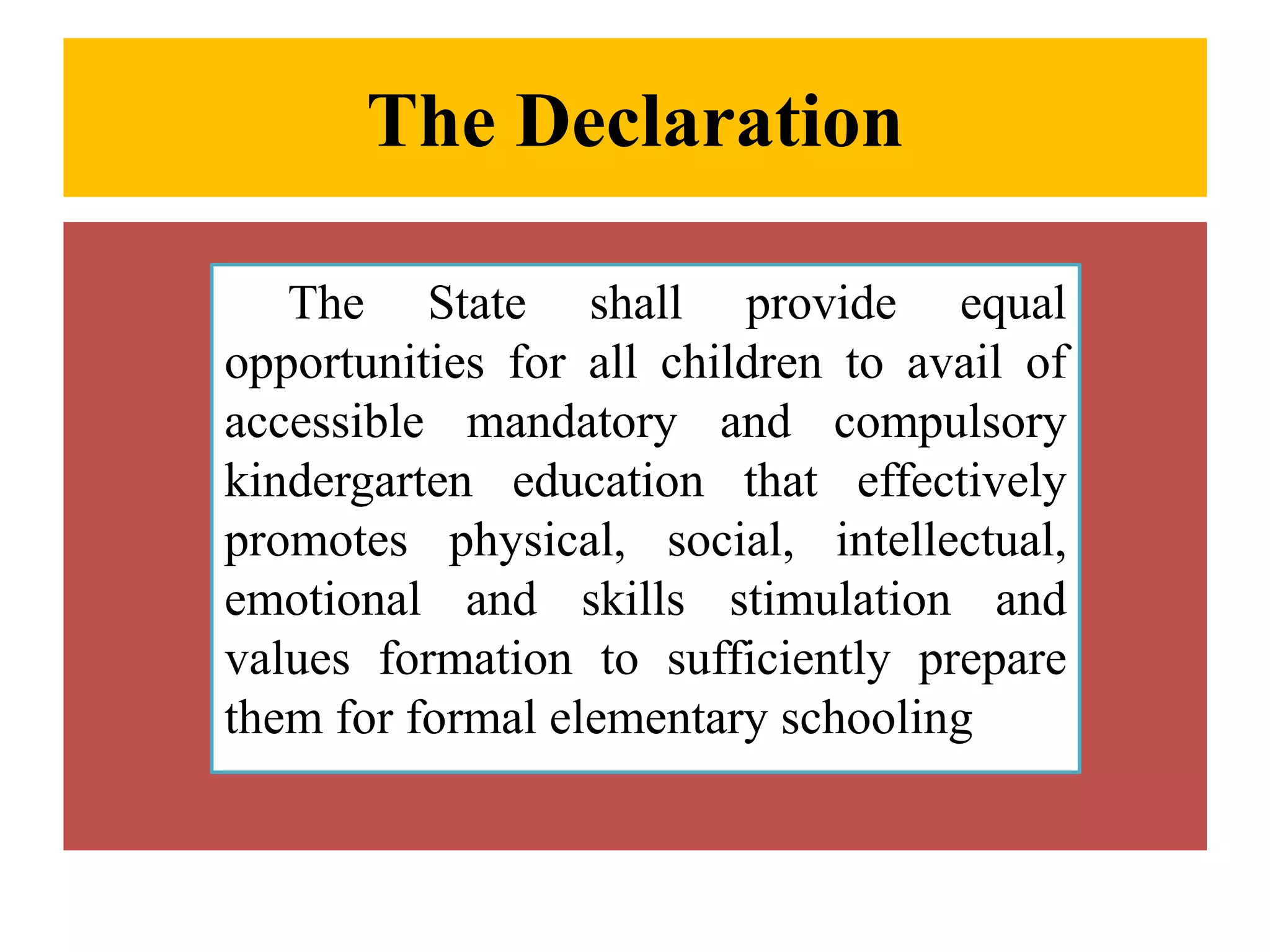 Kindergarten education act By Ryan Bermundo | PPTX