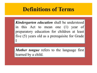 Kindergarten education act By Ryan Bermundo | PPTX