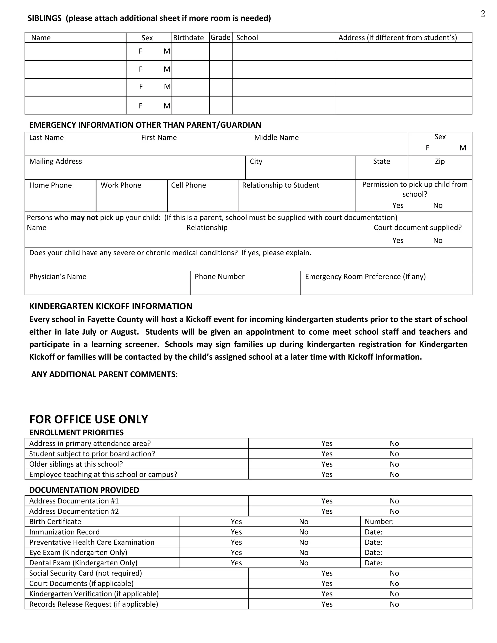 Kindergarten Registration Form | PDF