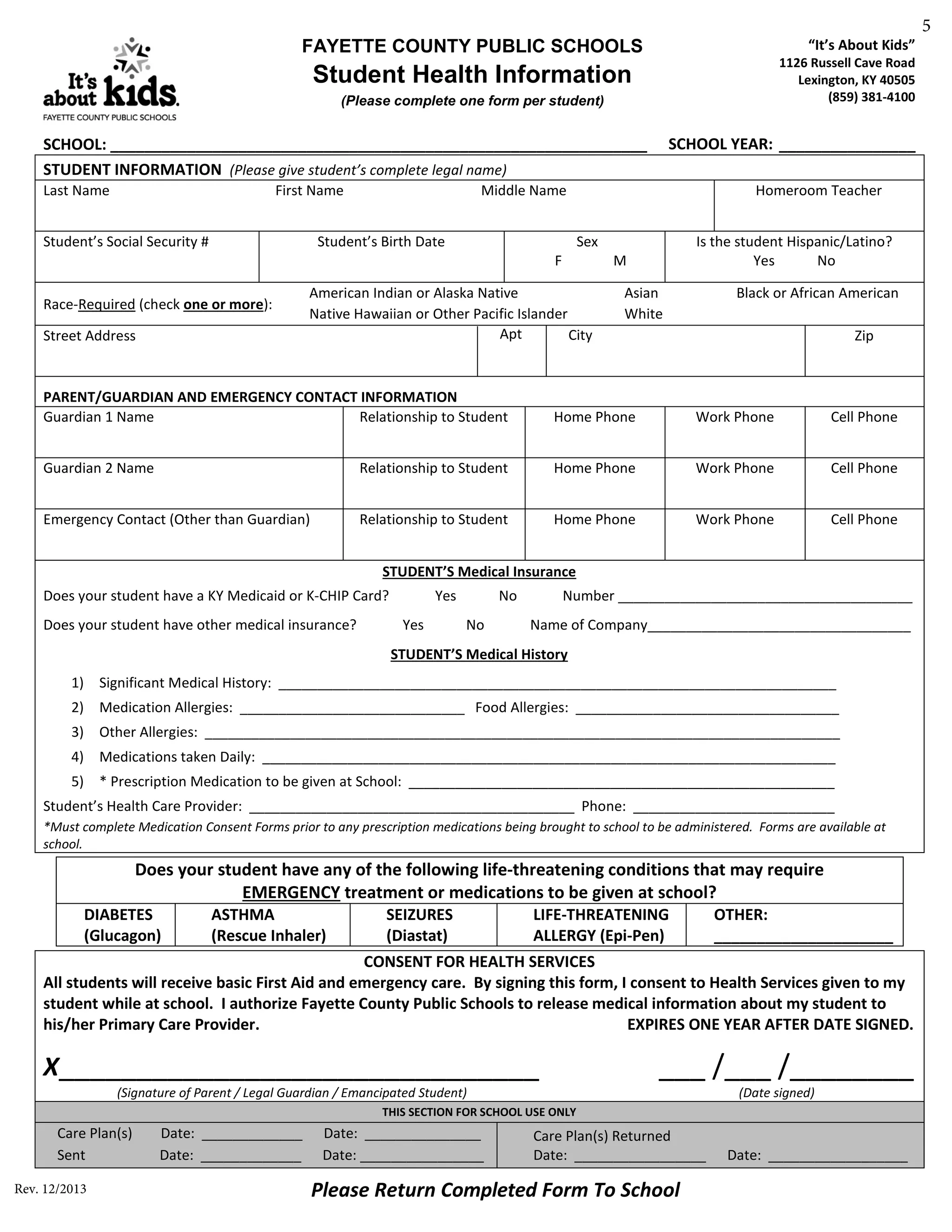 Kindergarten Registration Form | PDF