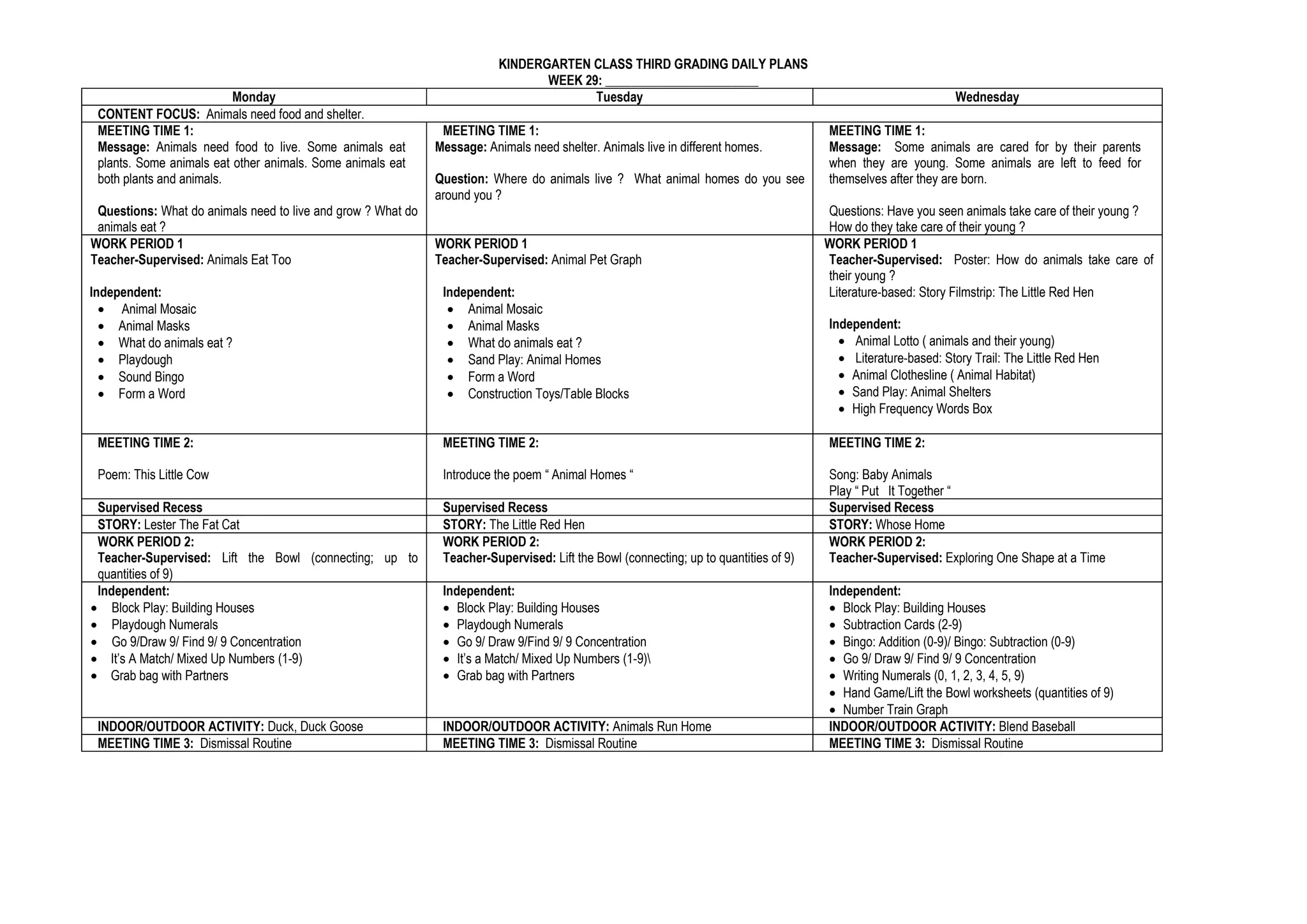 Kindergarten detailed Lesson Plan Week 29.doc