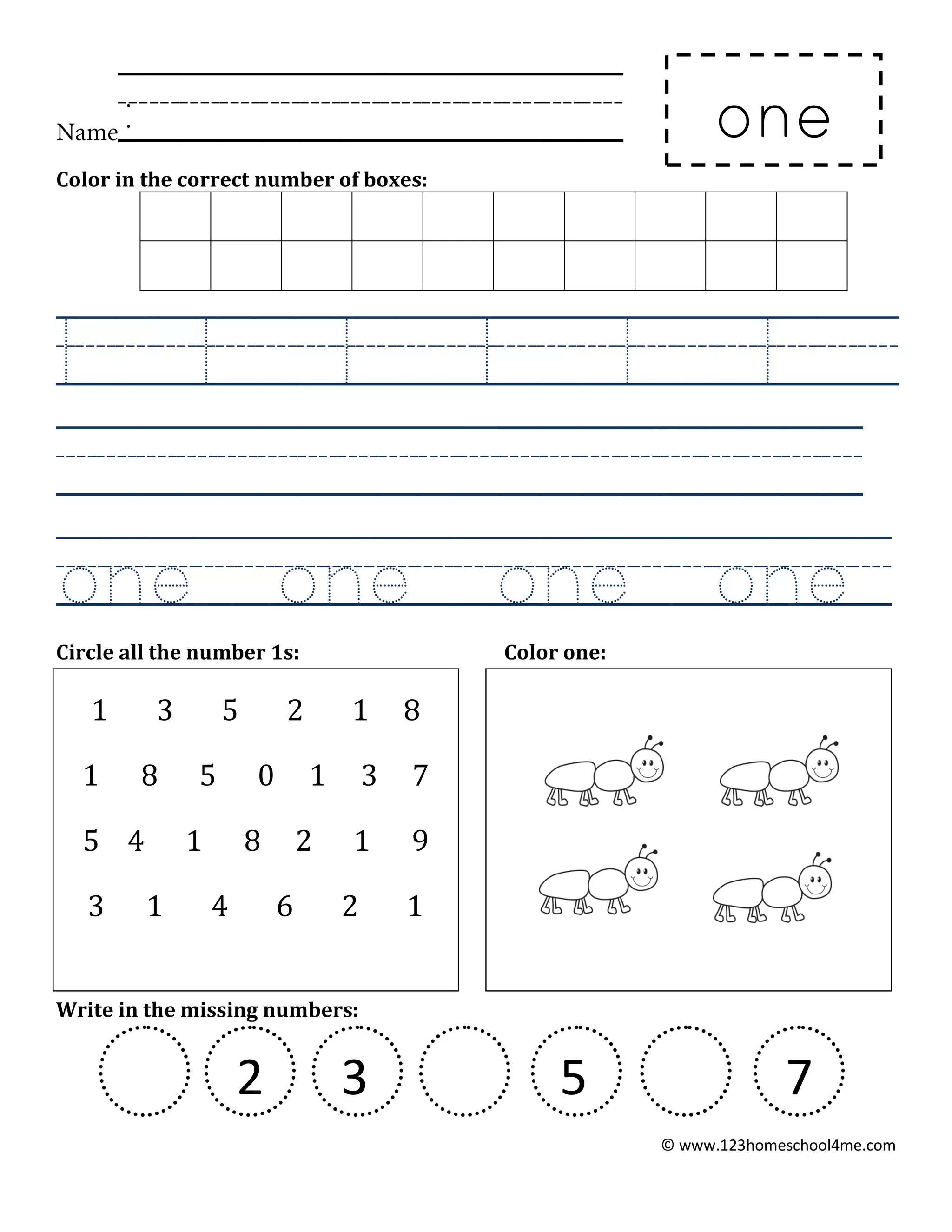 Kindergarten number practice | PDF