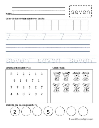 Kindergarten number practice | PDF