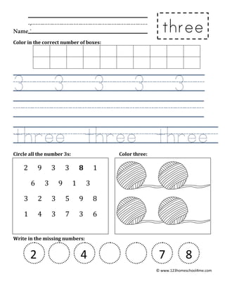 Kindergarten number practice | PDF