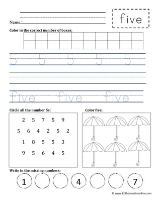 Kindergarten number practice | PDF