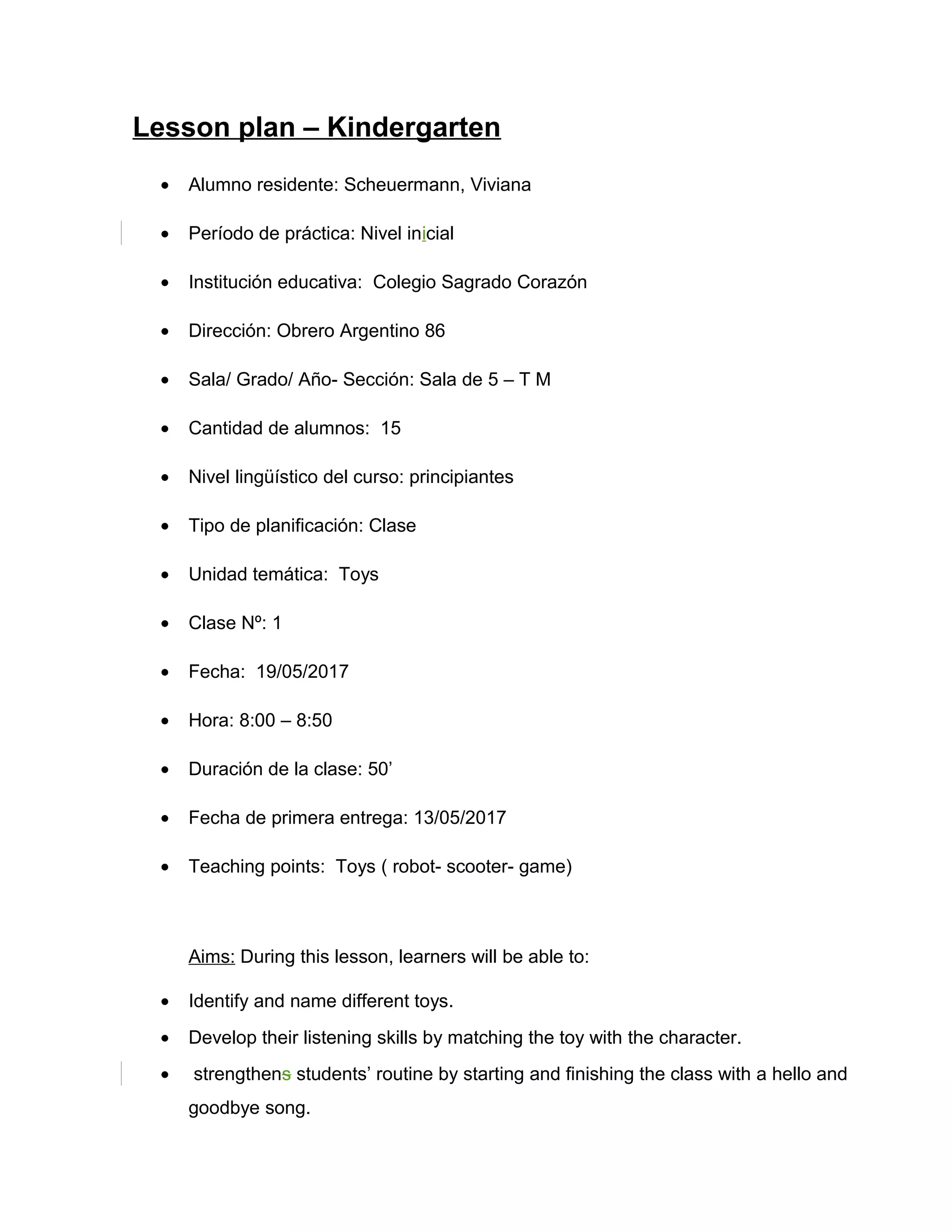 Kindergarten Practicum Period Doc